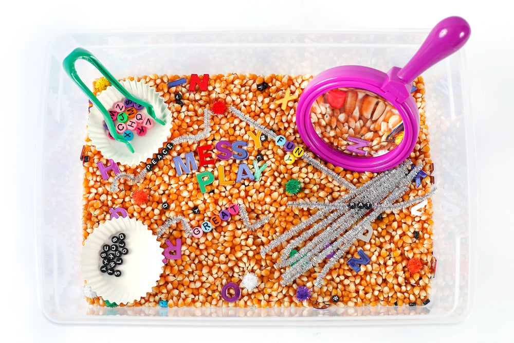 Alphabet Search Sensory Bin – Messy Play Kits